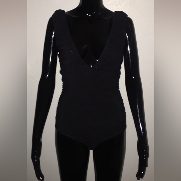 Kiki Riki | Tops | Kiki Riki Black Mesh Ruched Semisheer Vneck Stretch ...